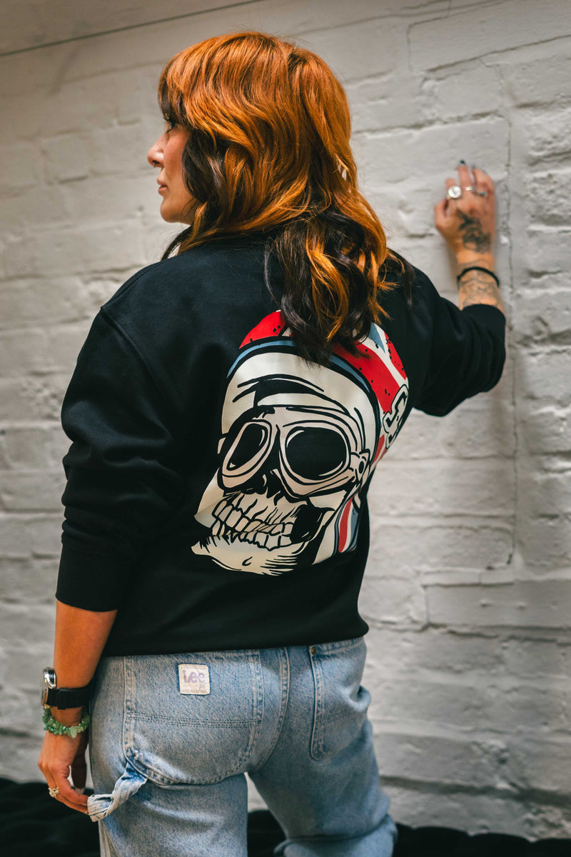 Spitfire Black Sweatshirt With Skull And Union Jack Helmet – Spitfire ...