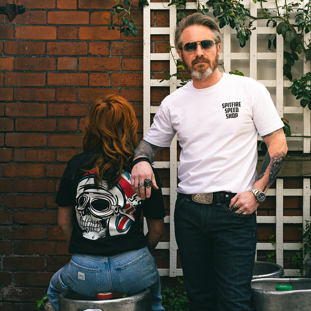 Spitfire Black T-Shirt With Union Skull Helmet Logo – Spitfire Speed Shop