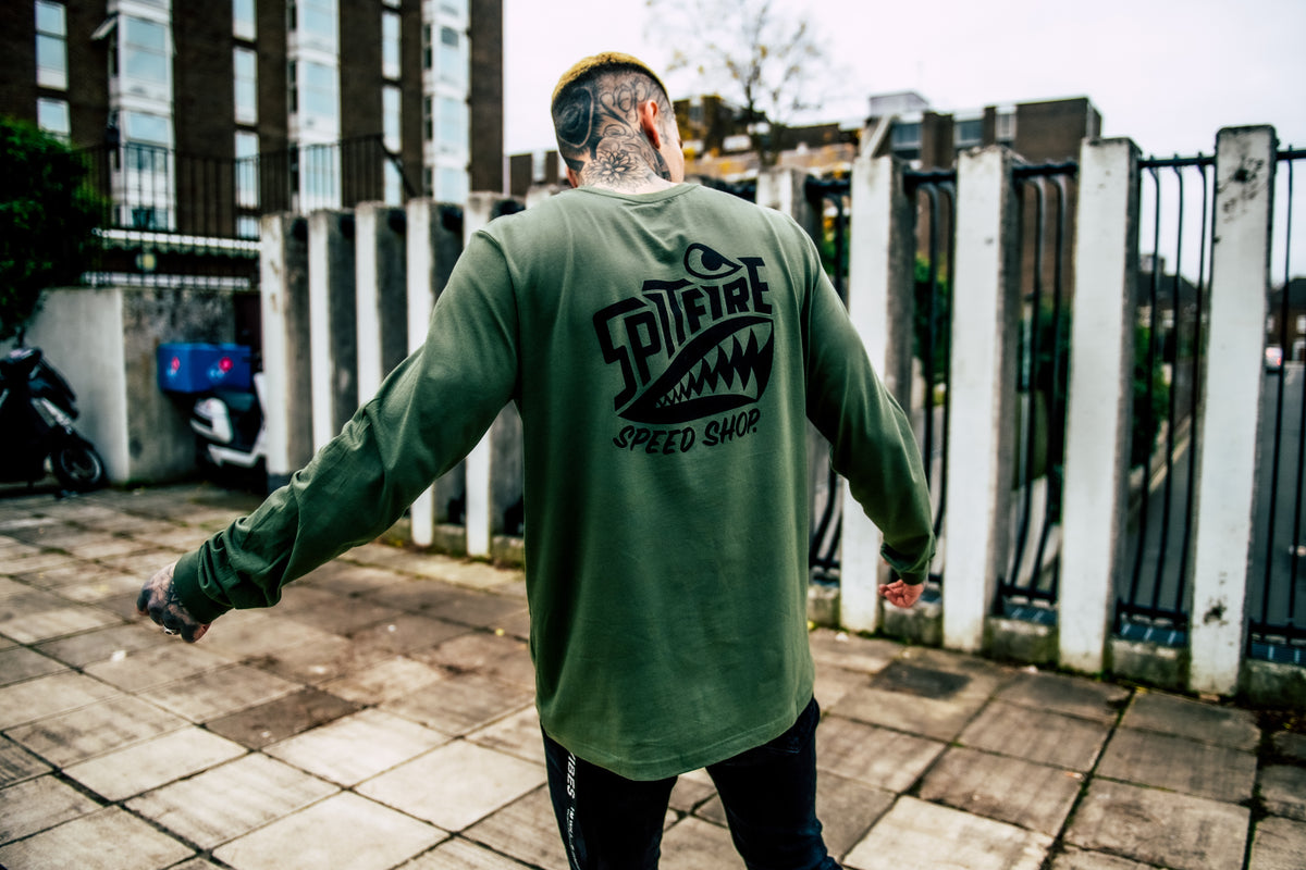 Spitfire Khaki Green Long Sleeve T-Shirt With Black Logo – Spitfire ...